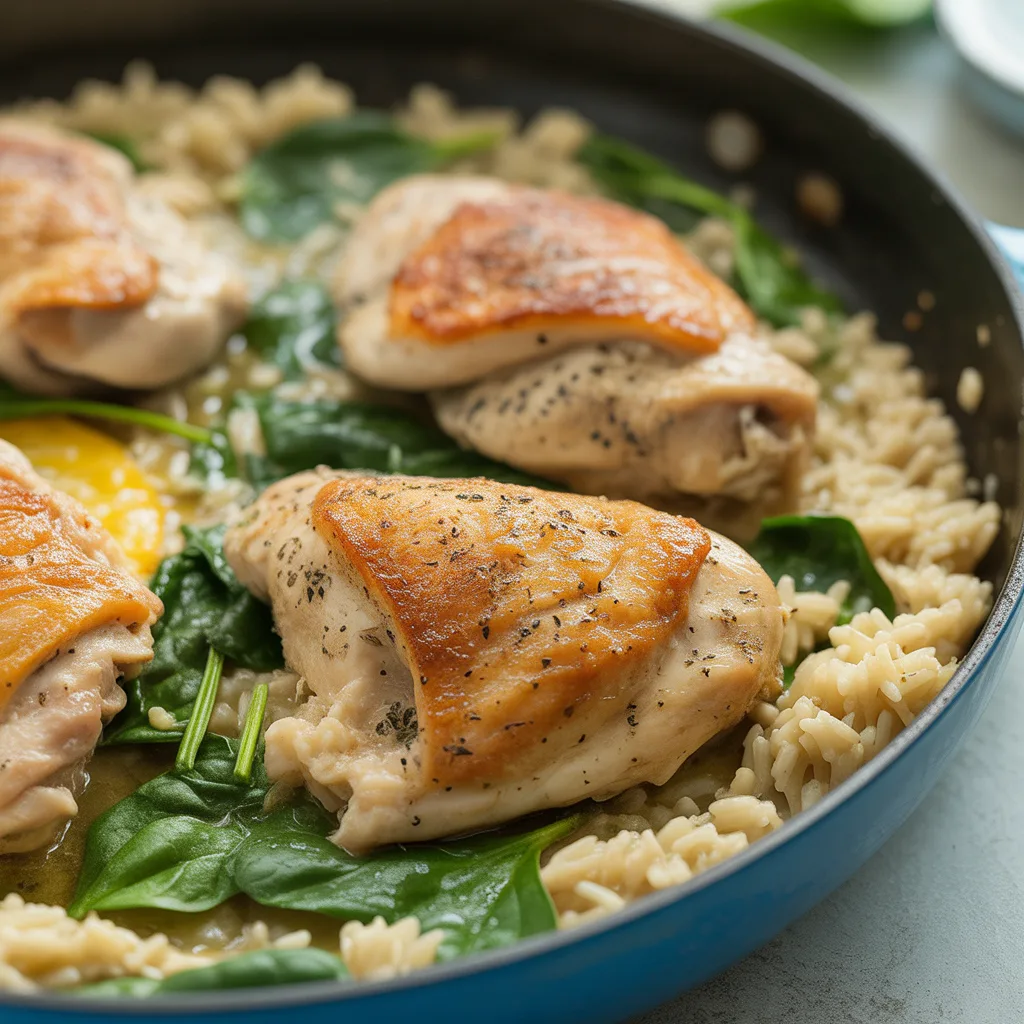 One-Pan Lemon Chicken with Rice and Spinach - dishgalore.com