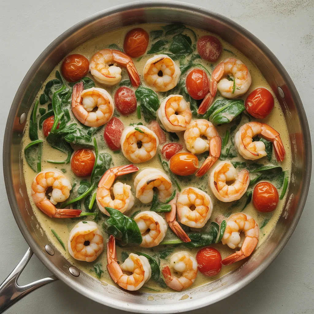 Creamy Tuscan Shrimp with Spinach & Tomatoes (One Pan!) - dishgalore.com